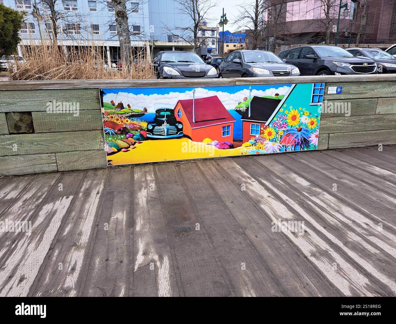 Colorful Sydney waterfront mural in Sydney, Nova Scotia, Canada Stock ...