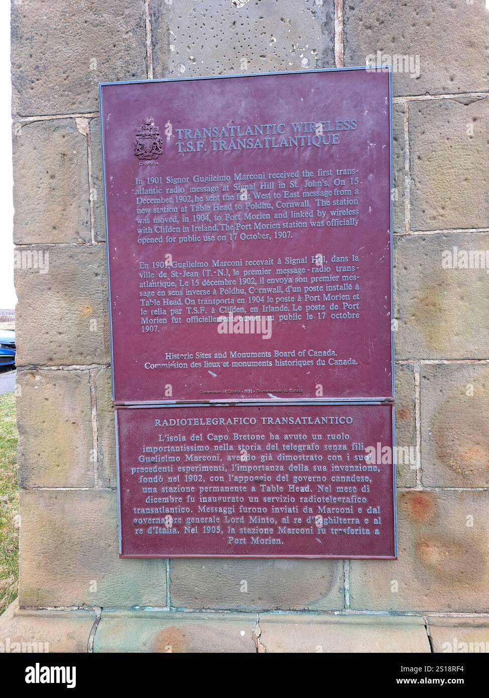 Transatlantic wireless plaque at the Marconi National Historic Site in ...