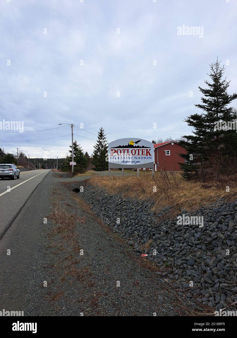Welcome to Potlotek sign in Nova Scotia, Canada Stock Photo - Alamy