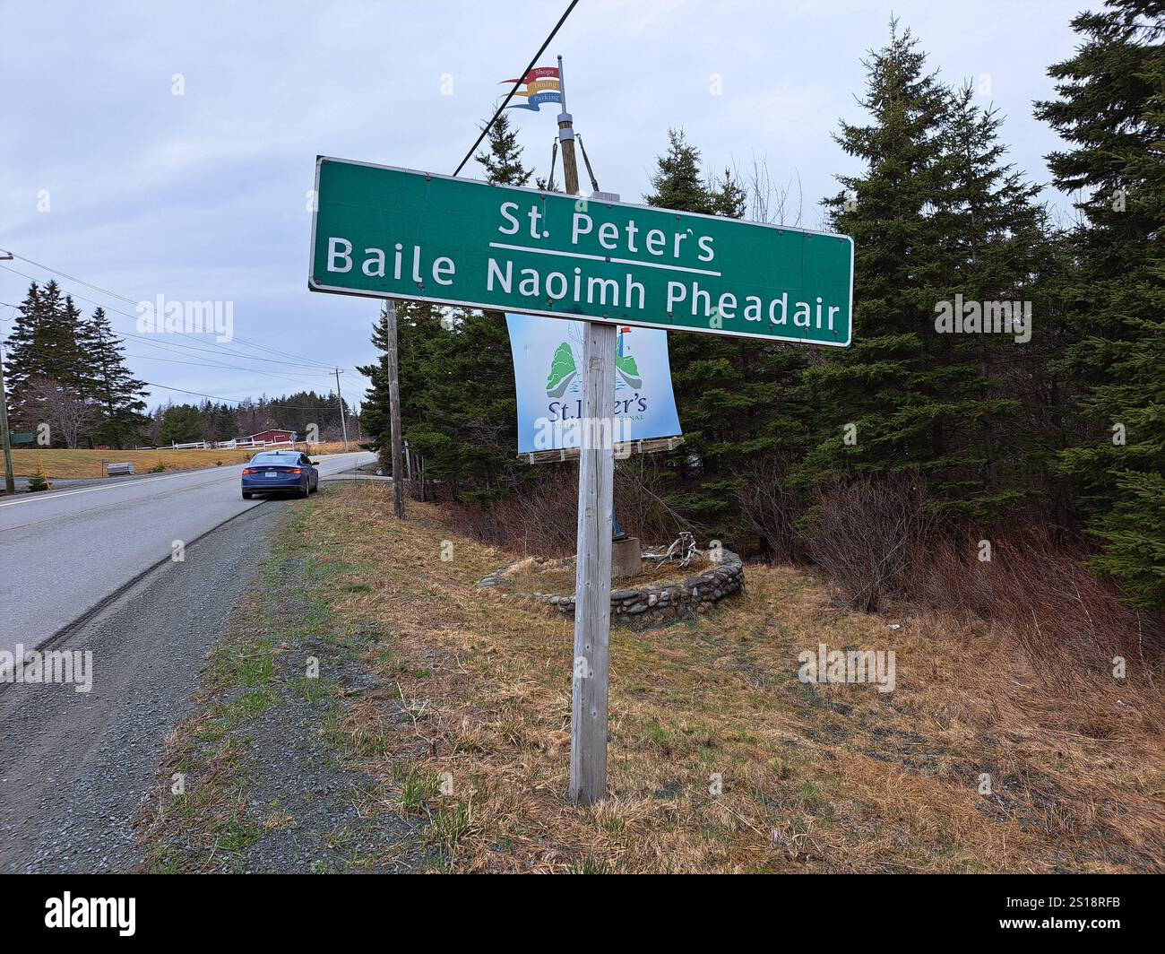 Welcome to St. Peter’s sign on NS 4 in Nova Scotia, Canada Stock Photo ...
