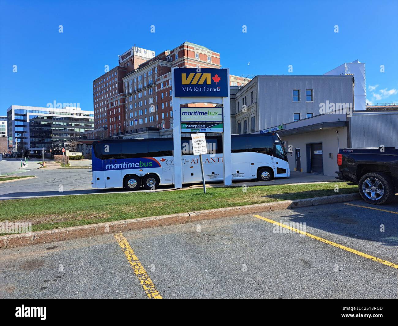 VIA Rail sign at the Seaport district in Halifax, Nova Scotia, Canada ...