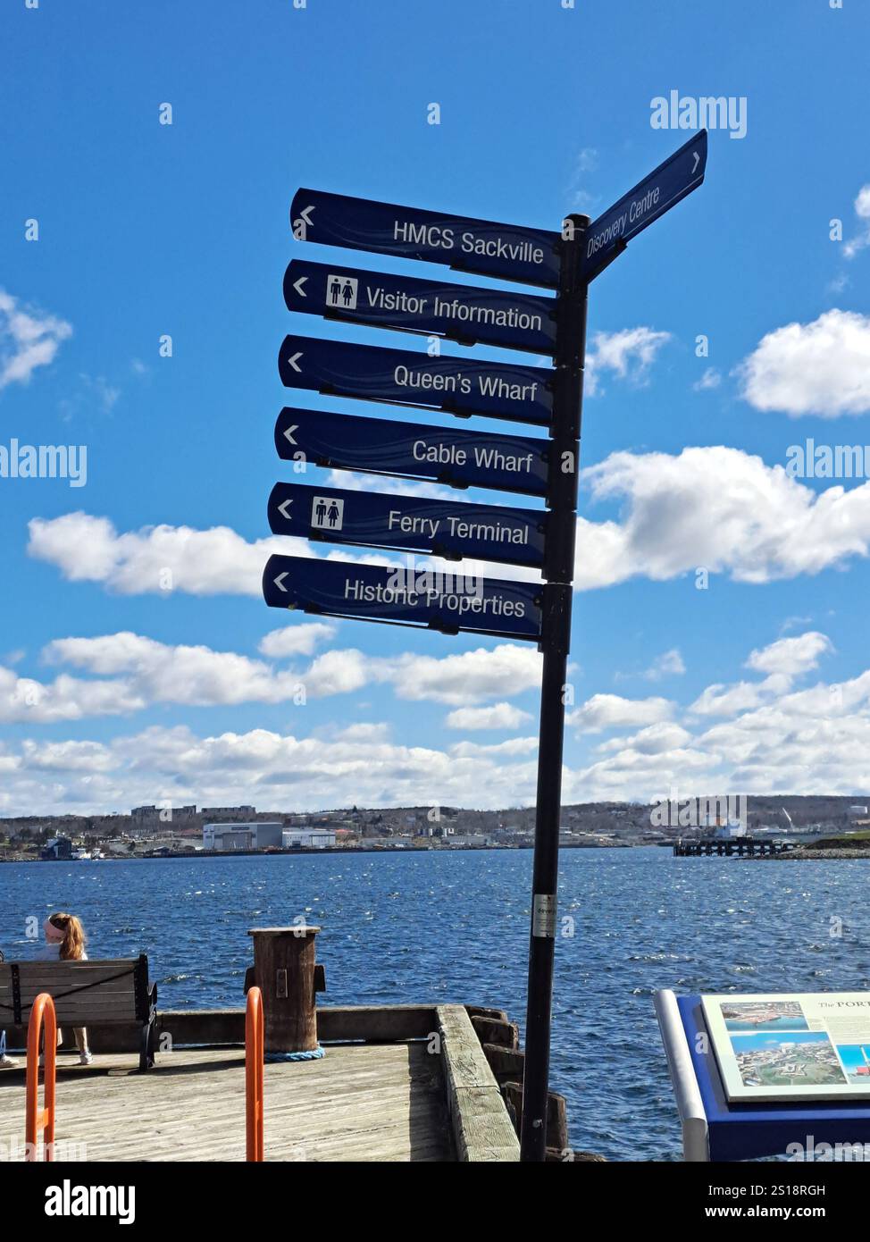 Harbourwalk signs at the waterfront boardwalk in Halifax, Nova Scotia ...
