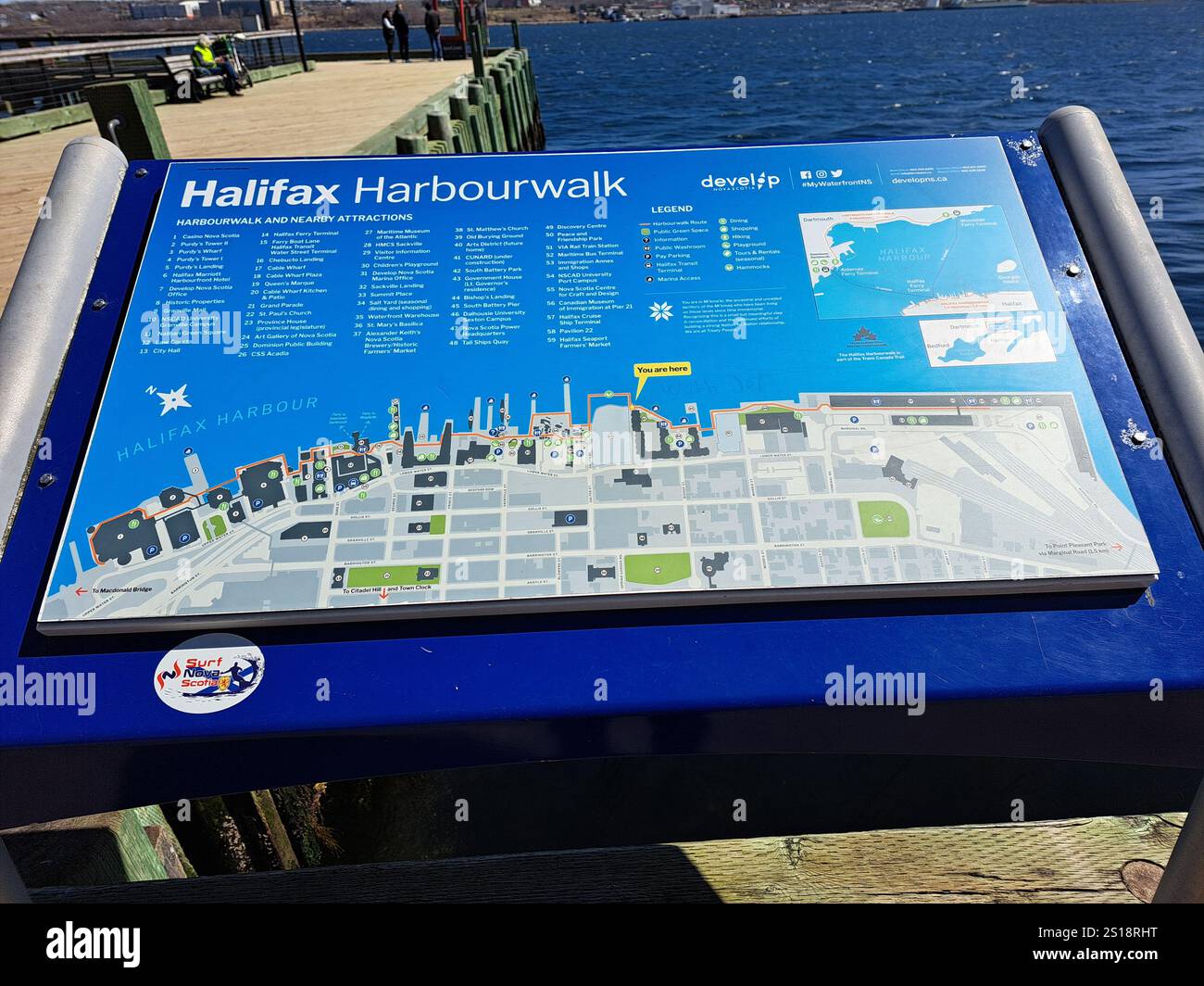 Harbourwalk sign at the waterfront boardwalk in Halifax, Nova Scotia ...