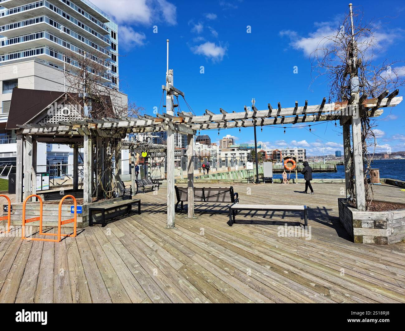 Gazebo and benches at the waterfront boardwalk in Halifax, Nova Scotia ...