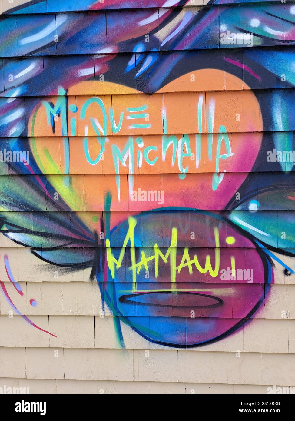 Artist's sign for Humanity B4 Borders mural at the waterfront boardwalk ...