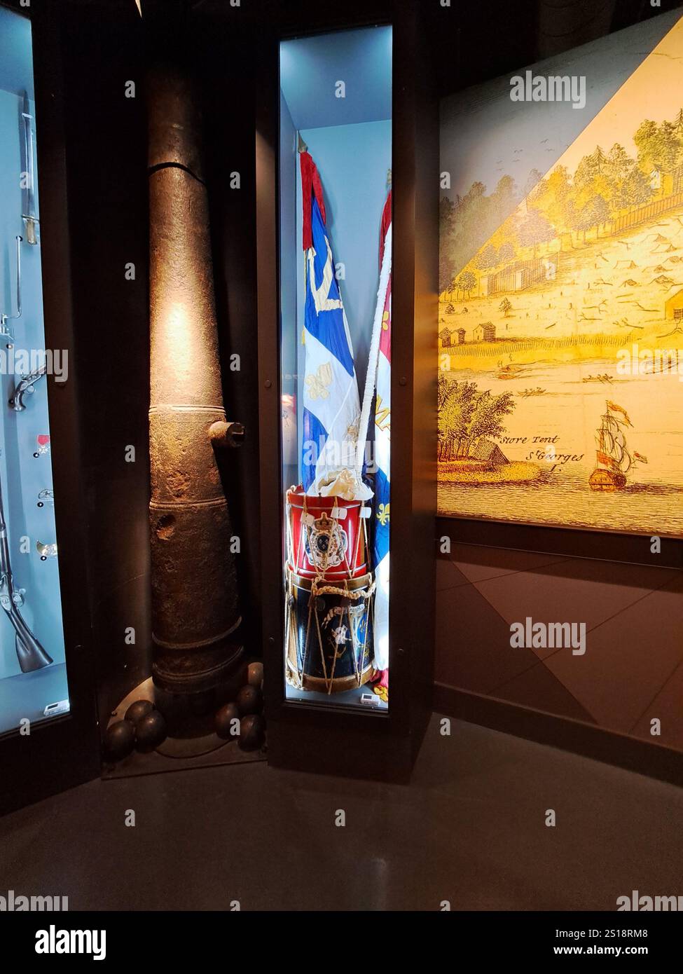 Flags and historical painting of the fort at the Citadel in Halifax ...
