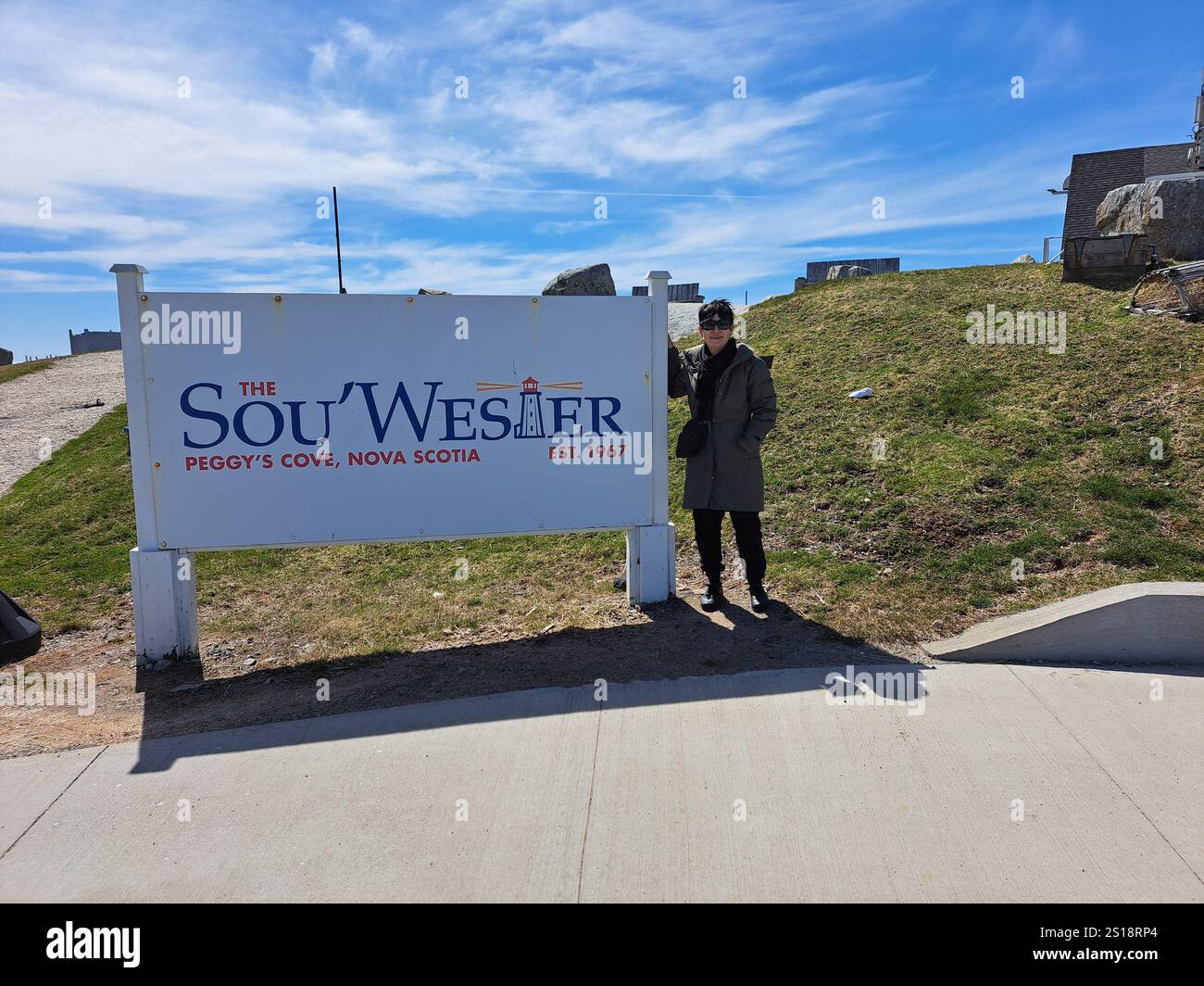 The Sou'wester restaurant and gift shop sign in Peggy's Cove, Nova ...