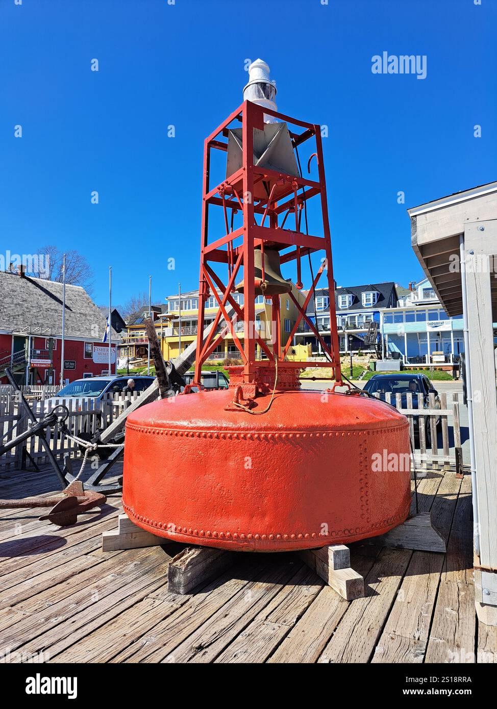 Red starboard pillar buoy display in Lunenburg, Nova Scotia, Canada ...