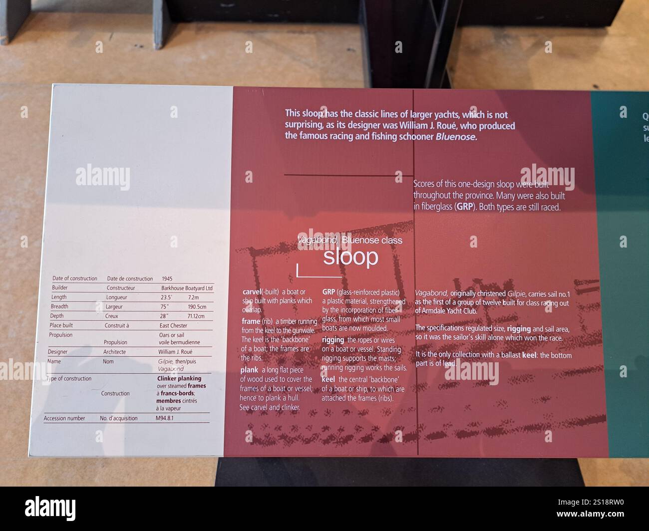 Vagabond, Bluenose class sloop sign at the Maritime Museum of the ...