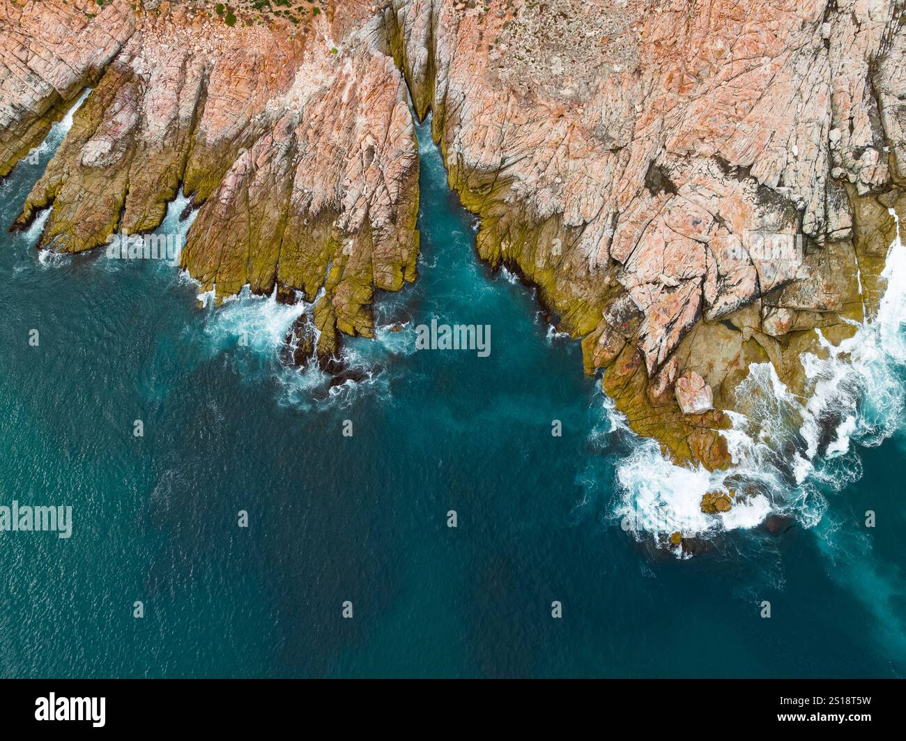 Aerial view of rocky coastline of Coles Point on the Eyrs penisula in ...