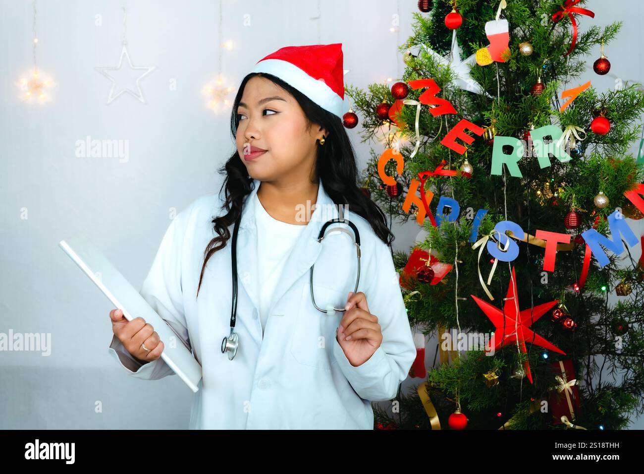 Beautiful Nurse Infront of New Year Christmas Tree in Holidays Medical ...