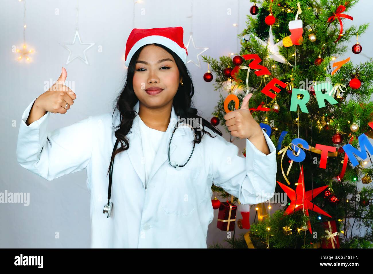 Beautiful Nurse Infront of New Year Christmas Tree in Holidays Medical ...