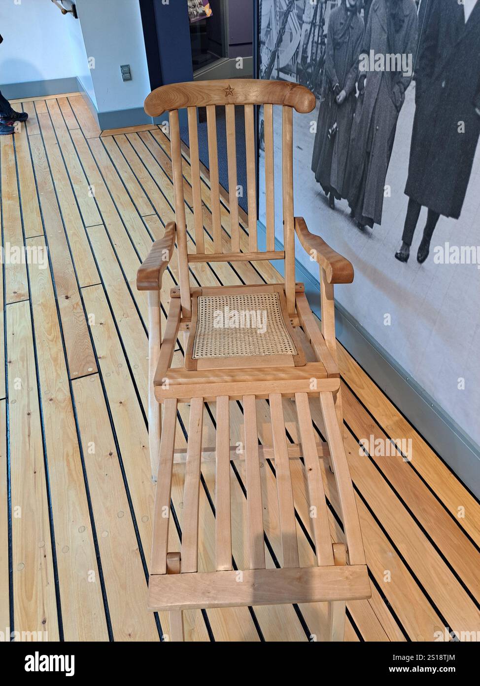 Replica of a Titanic wooden deck chair at the Maritime Museum of the ...