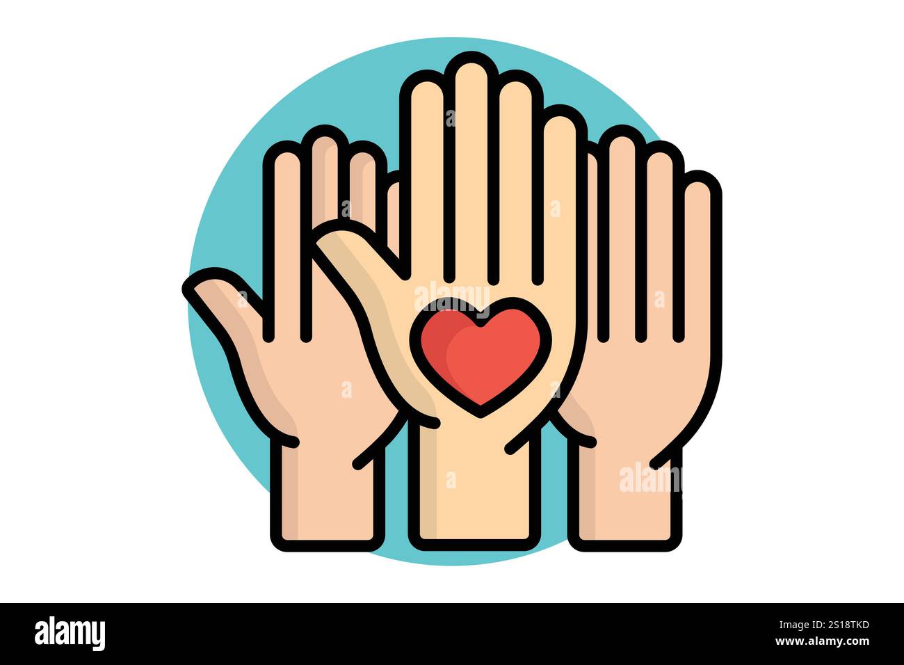 Volunteers icon. colored outline icon style. hand with heart. icon ...