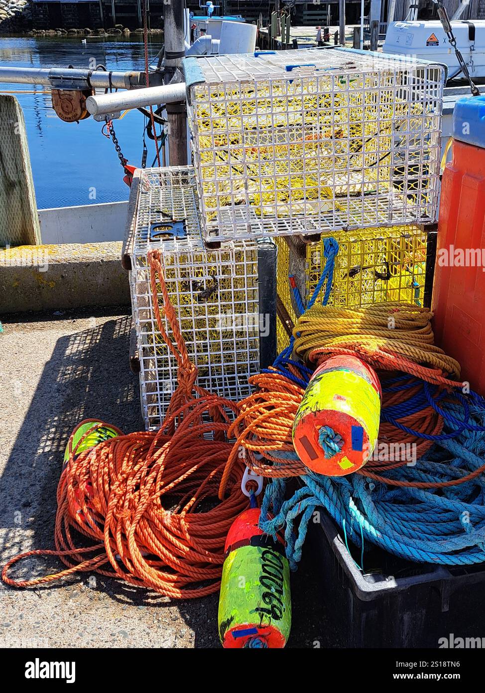 Lobster traps and equipment stored on the dock in Peggy's Cove, Nova ...