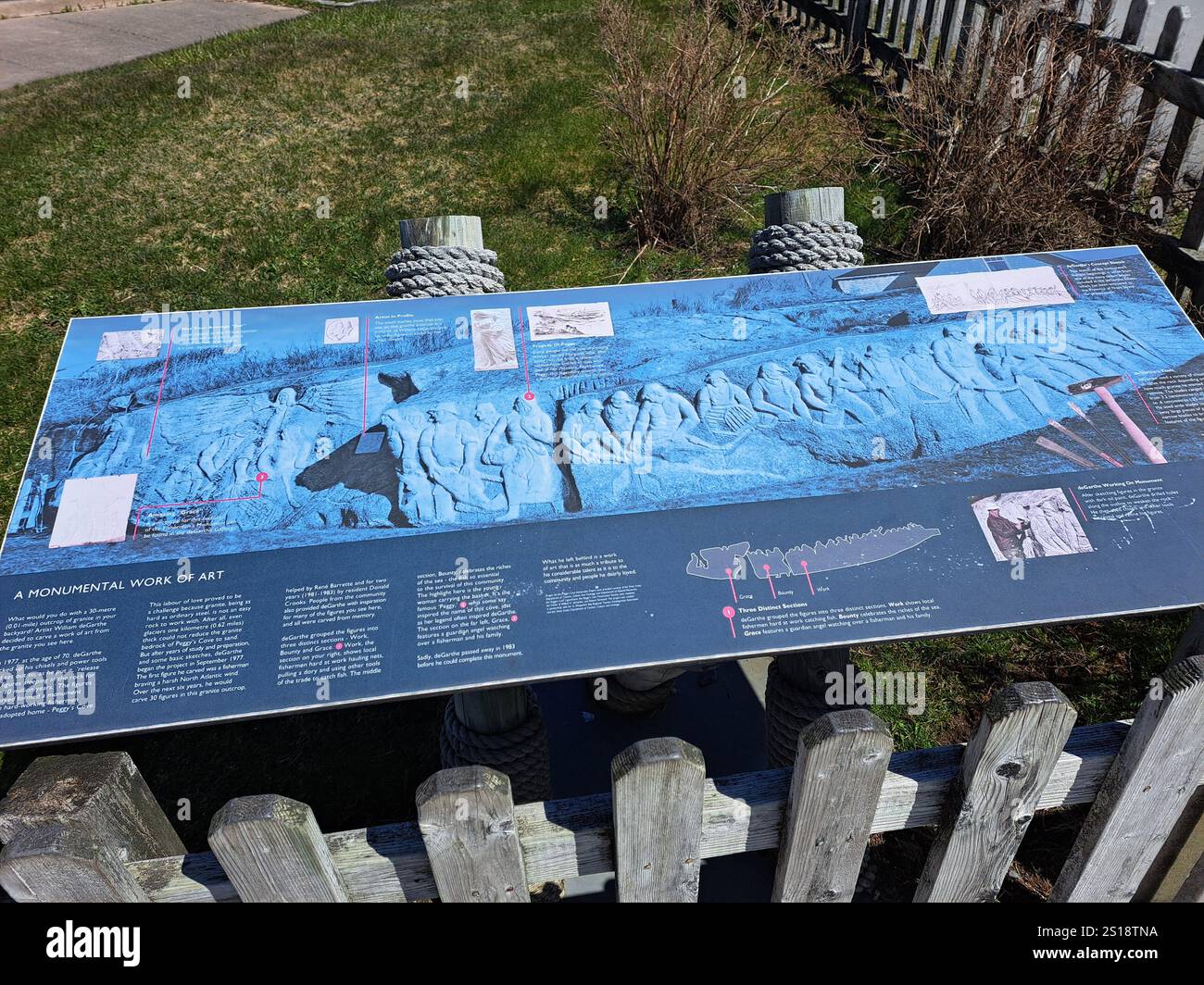 Information sign for Fisherman's Monument carved granite sculpture at ...