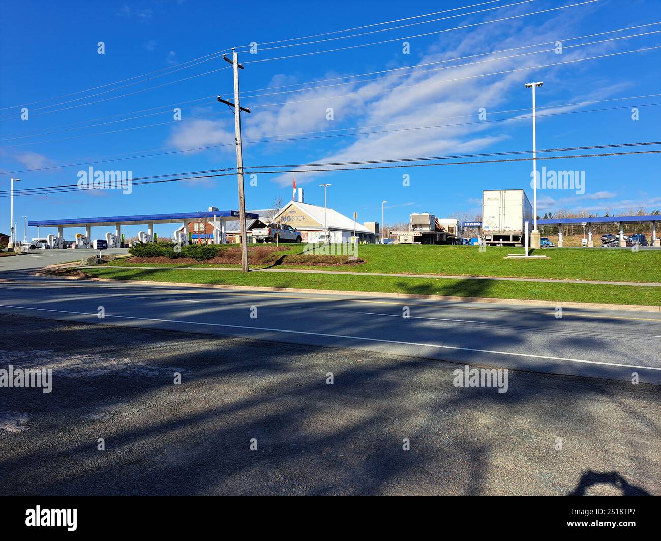 Gas pumps and station building at Irving Oil Big Stop in Enfield, Nova ...