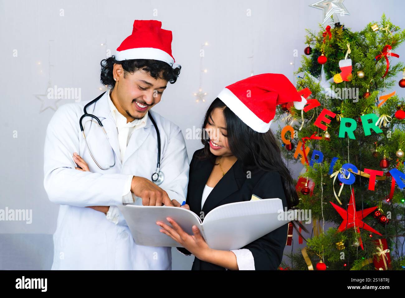 Romantic Christmas Couple Doctor and Nurse Medical Field Happy New Year ...