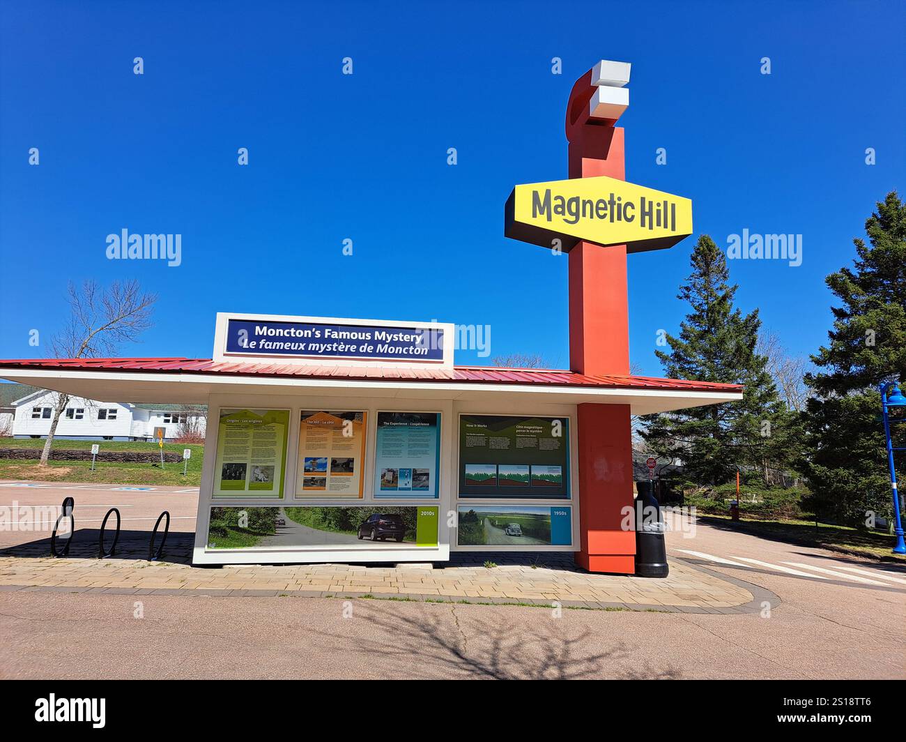 Magnetic Hill famous mystery sign and kiosk at the parking lot at ...