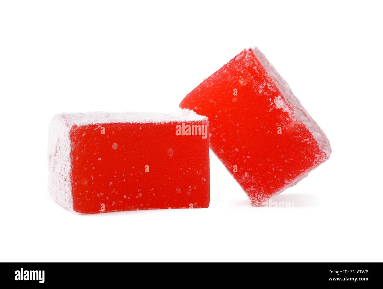 Bright red gummy candy pieces on a white background showcasing their ...