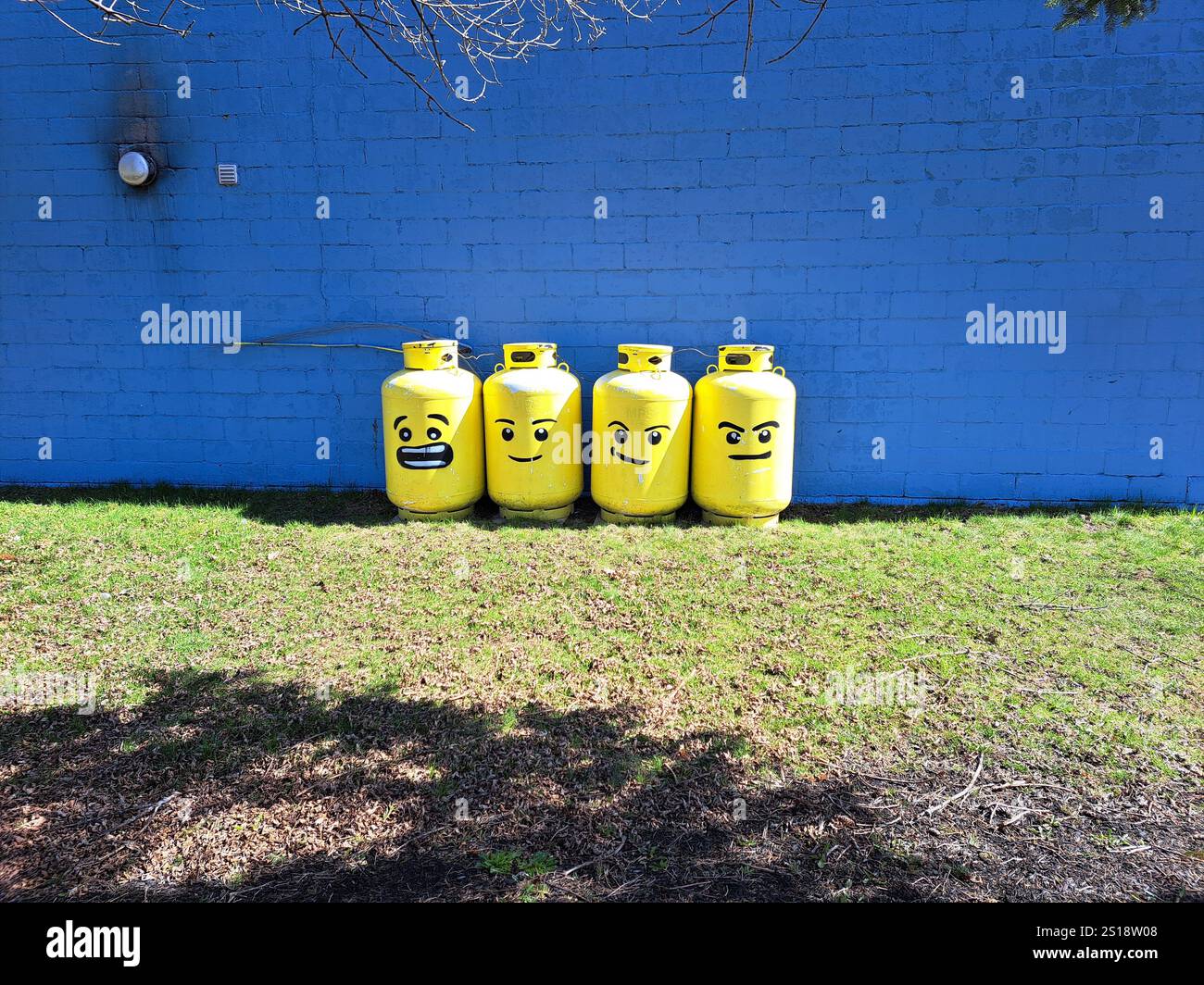 Yellow propane tanks decorated with faces at Riverfront Park in ...