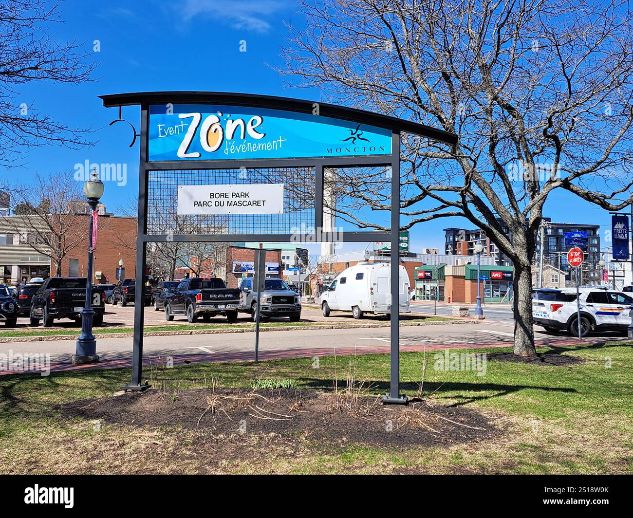 Event zone sign at Tidal Bore Park in downtown Moncton, New Brunswick ...
