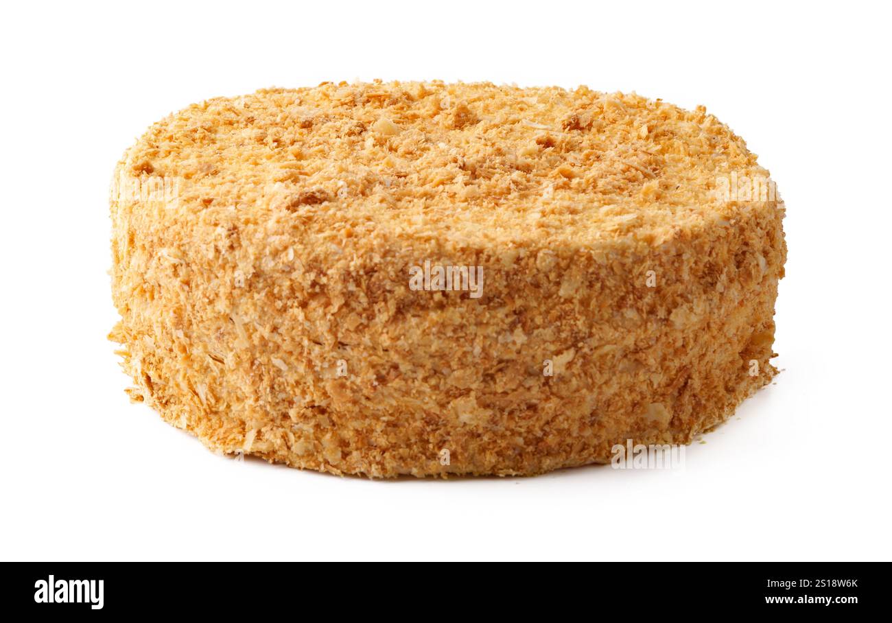 Unique round cheese wheel coated in a golden crust ready for serving at ...