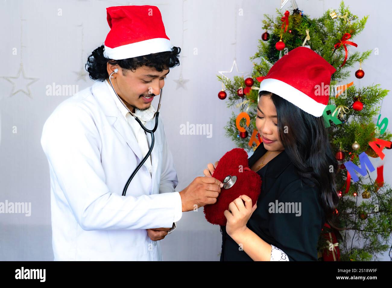 Romantic Christmas Couple Doctor and Nurse Medical Field Happy New Year ...