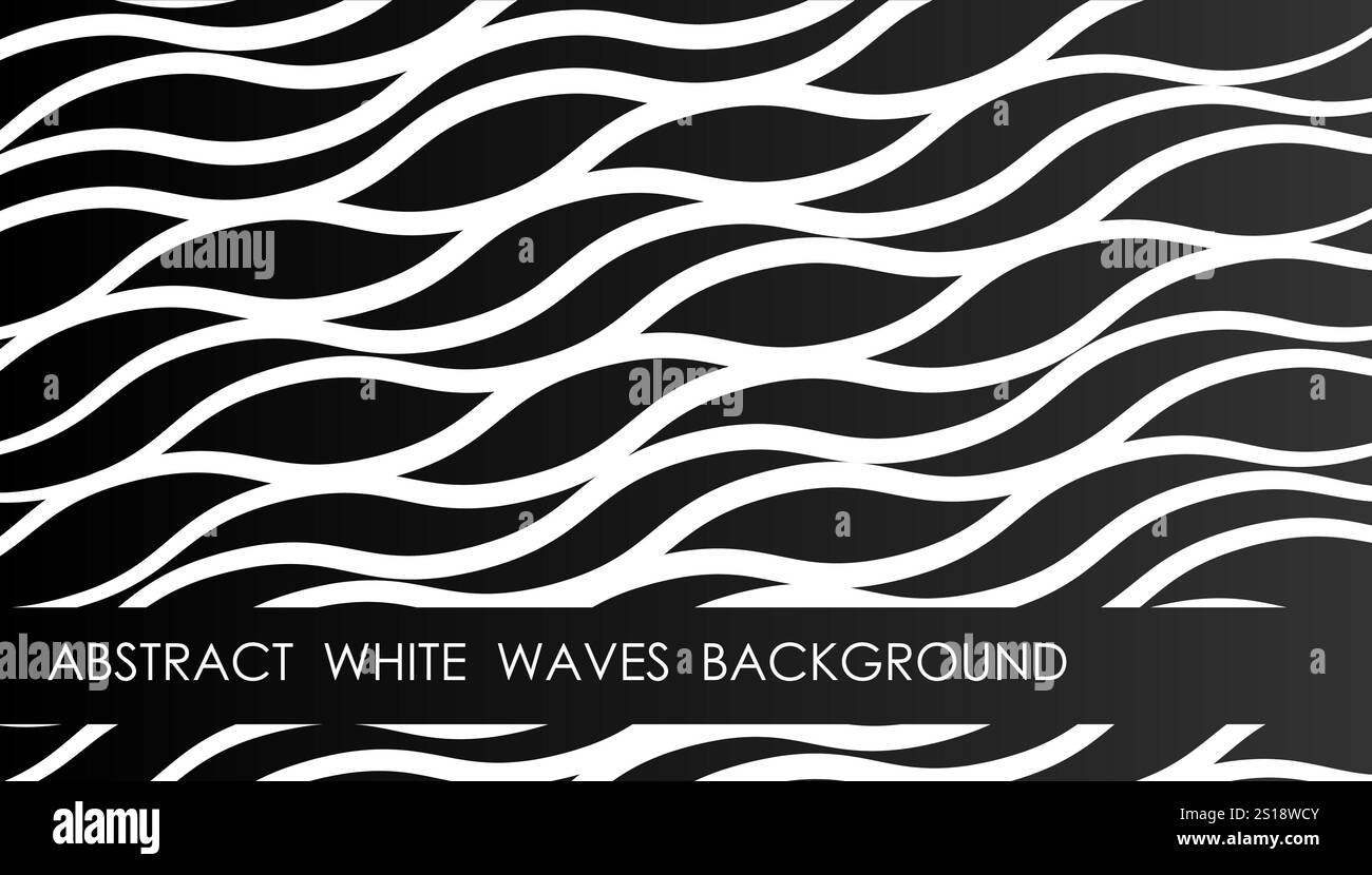 Horizontal black gradient abstract background with white waves, cover ...