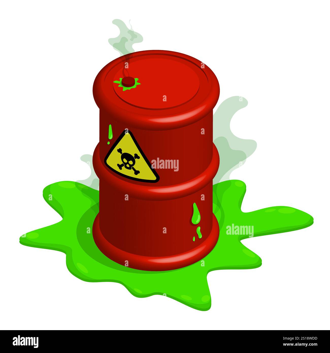 Isometric red metal barrel with chemical hazard sign. Storage and ...