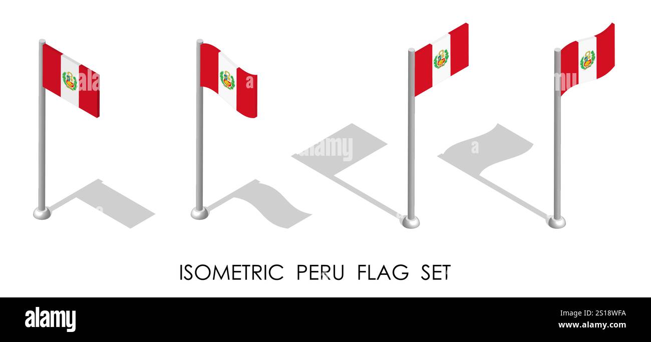 Isometric Peru flag in static position and in motion on flagpole ...
