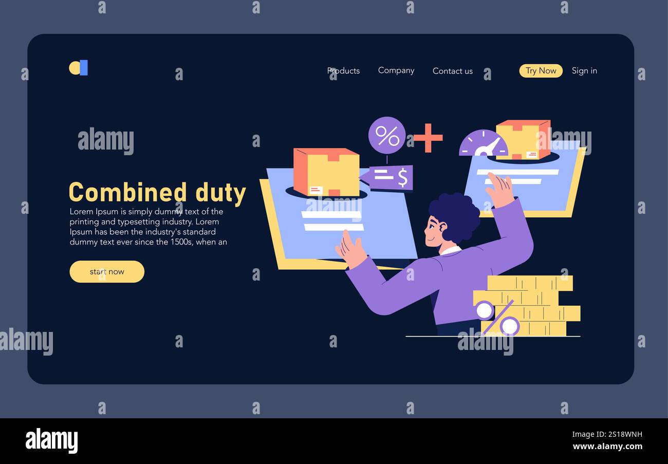 Combined Duty concept. An individual calculates customs tariffs on ...