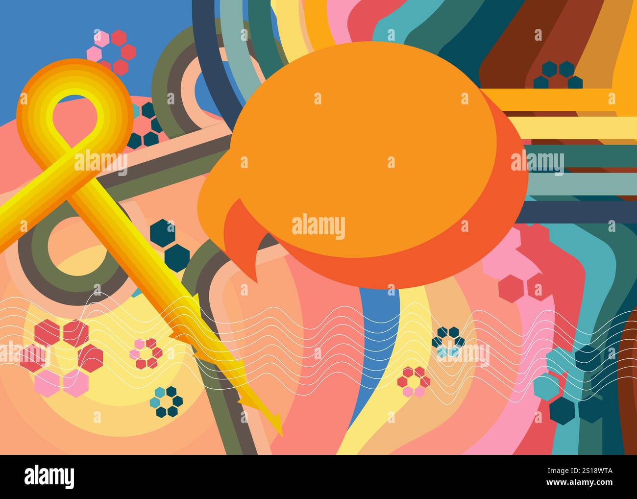 Retro 70s Background with Speech Bubble. Groovy Communication 1970s art ...