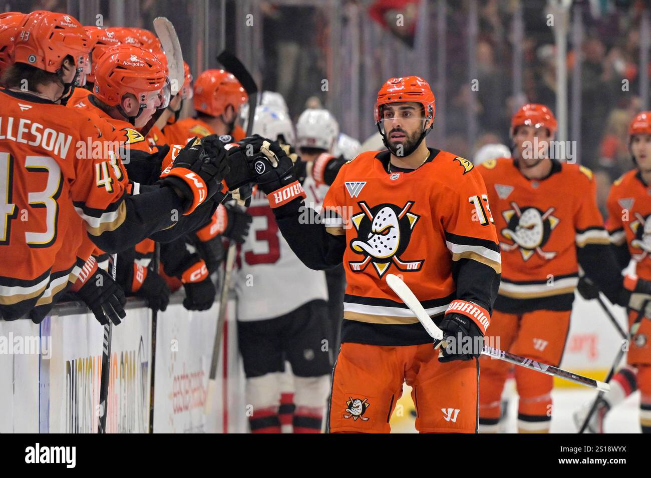 Anaheim Ducks center Robby Fabbri, right, is congratulated after ...