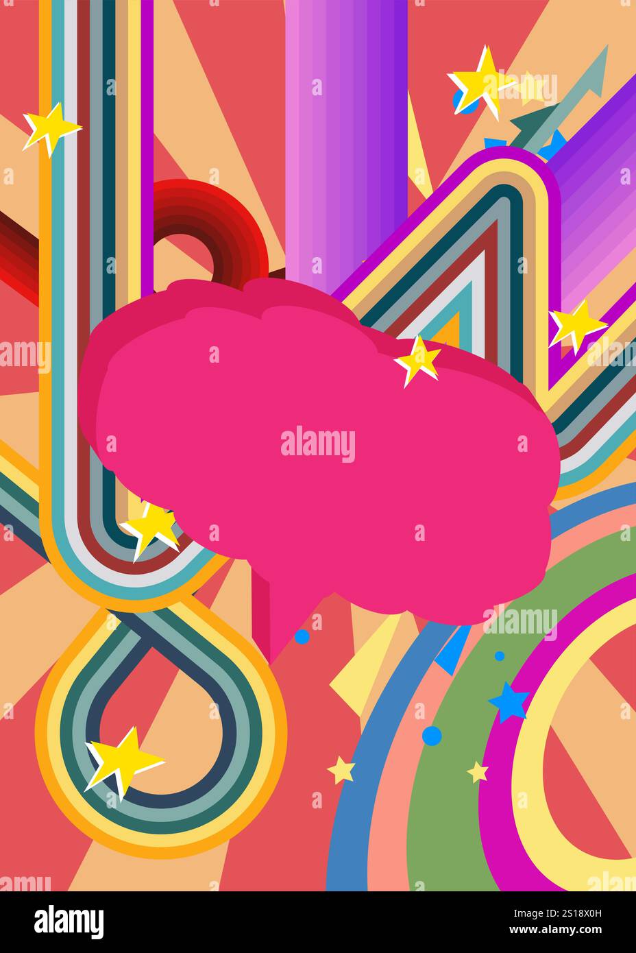 Retro 70s Background with Speech Bubble. Groovy Communication 1970s art ...