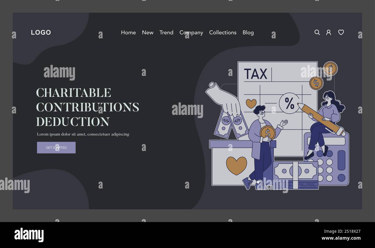 Tax deduction concept. Illustration portrays individuals engaging in charitable contributions ...