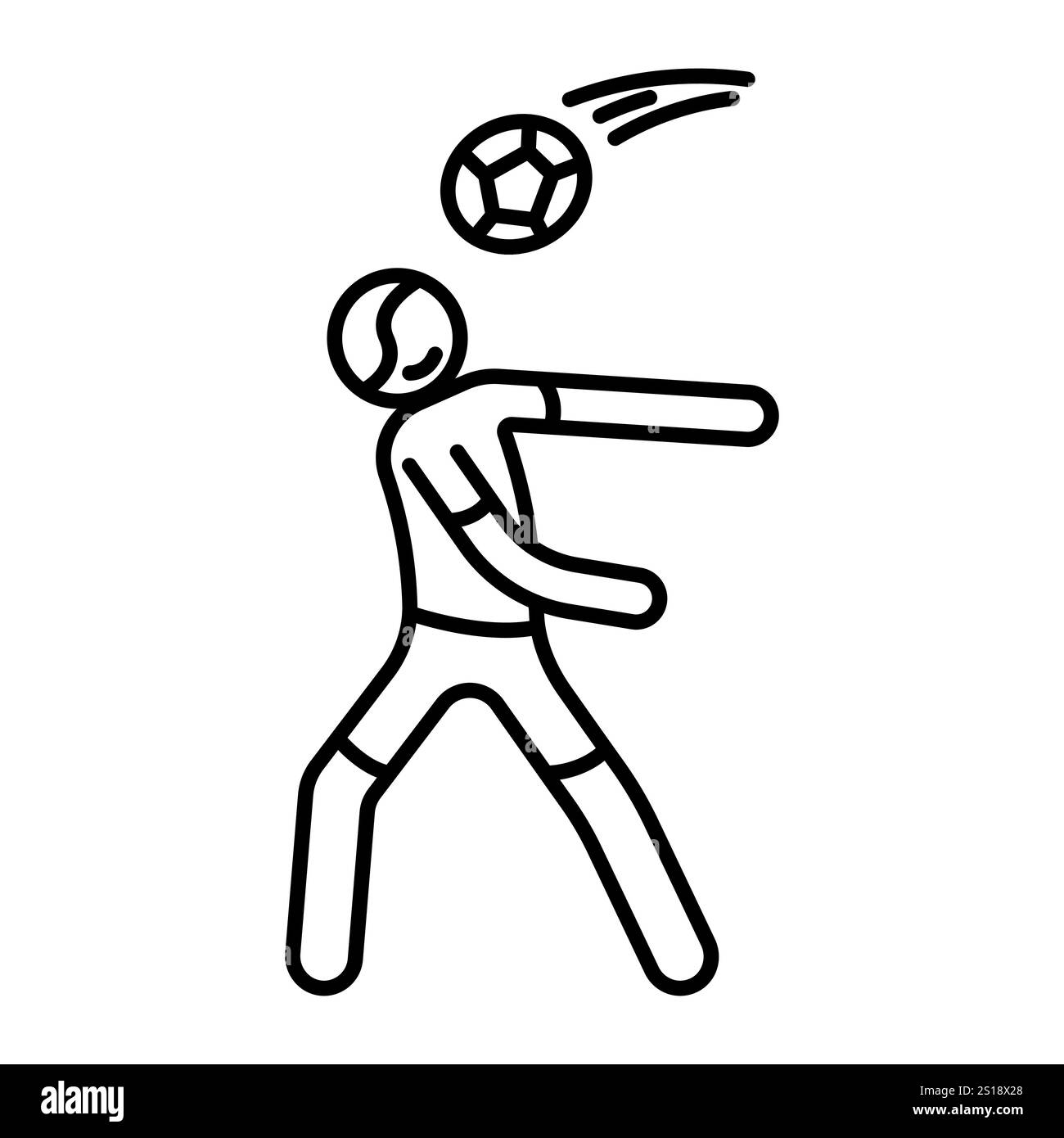 Stick figure liner icon, man is playing soccer. Ball unexpectedly hit ...