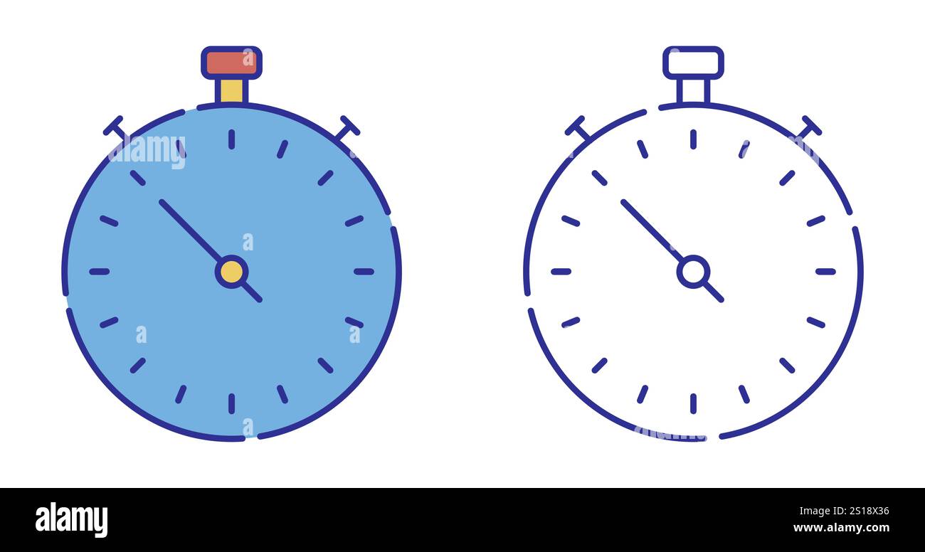 Thin line stroked color icon. Bright Mechanical stopwatch dial with ...