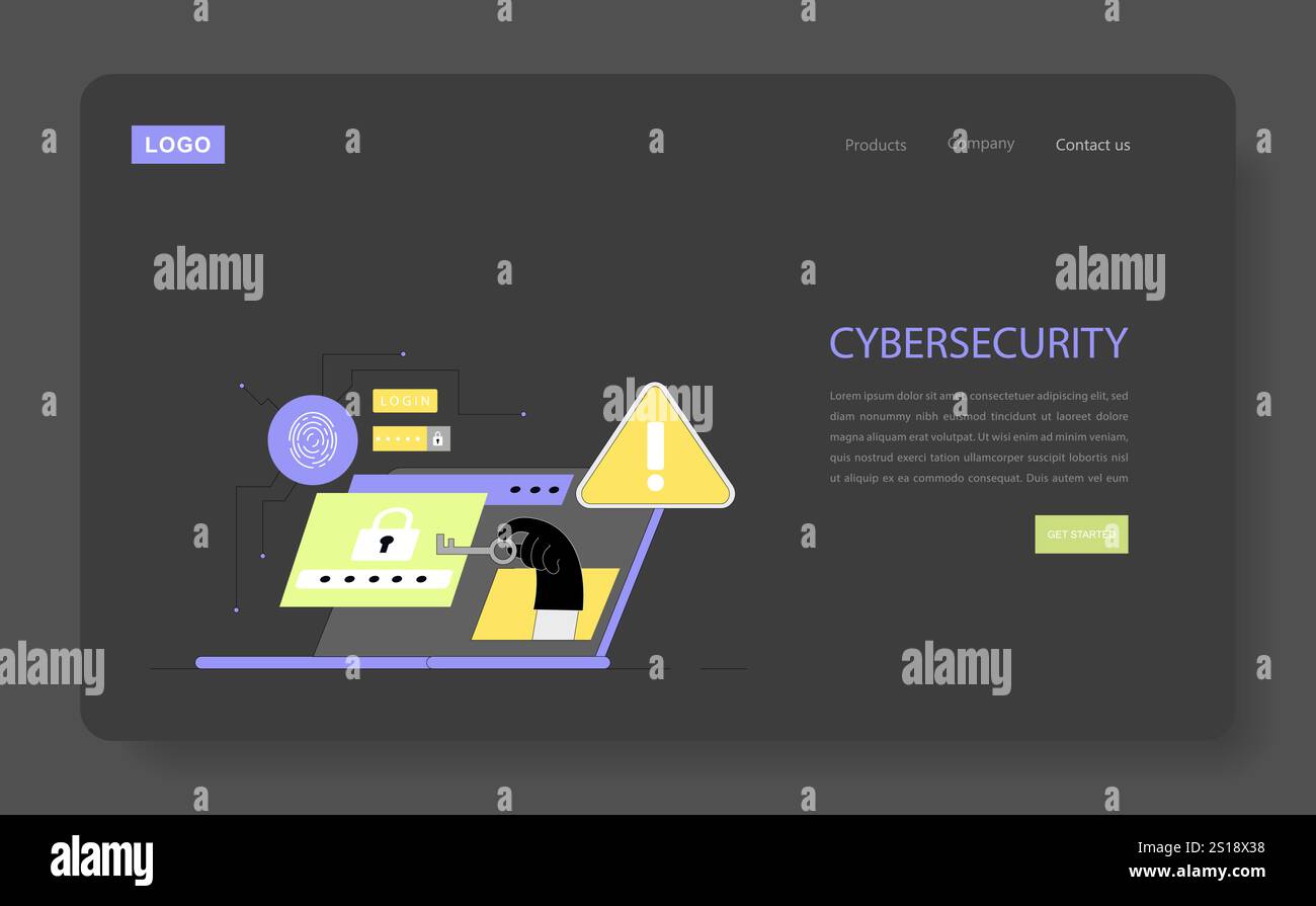 Cybersecurity concept. Secure login interface with warning sign on a laptop screen. Digital ...
