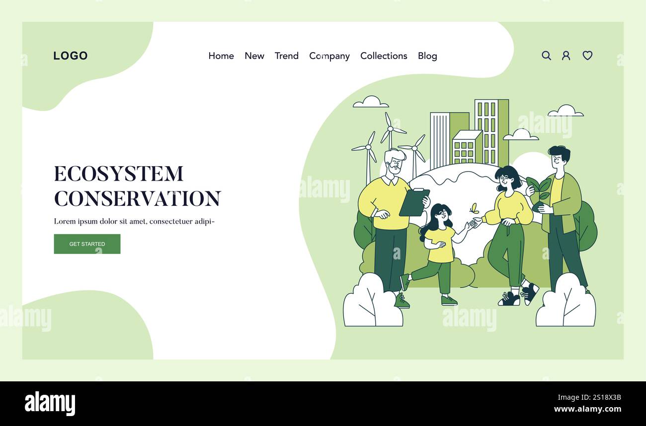 Ecosystem Conservation concept. A family engages with nature in an ...