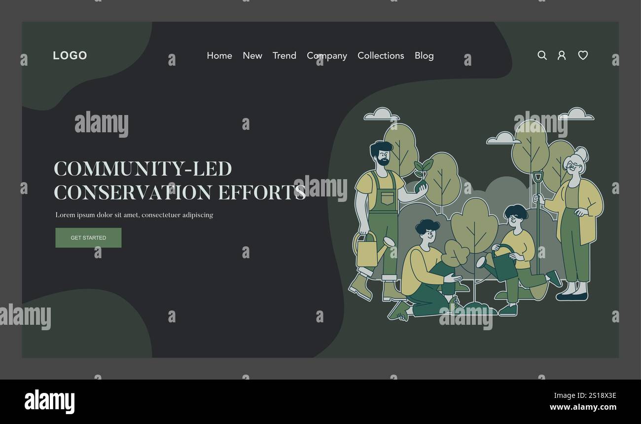 Community Conservation vector. Volunteers engage in tree planting and ...