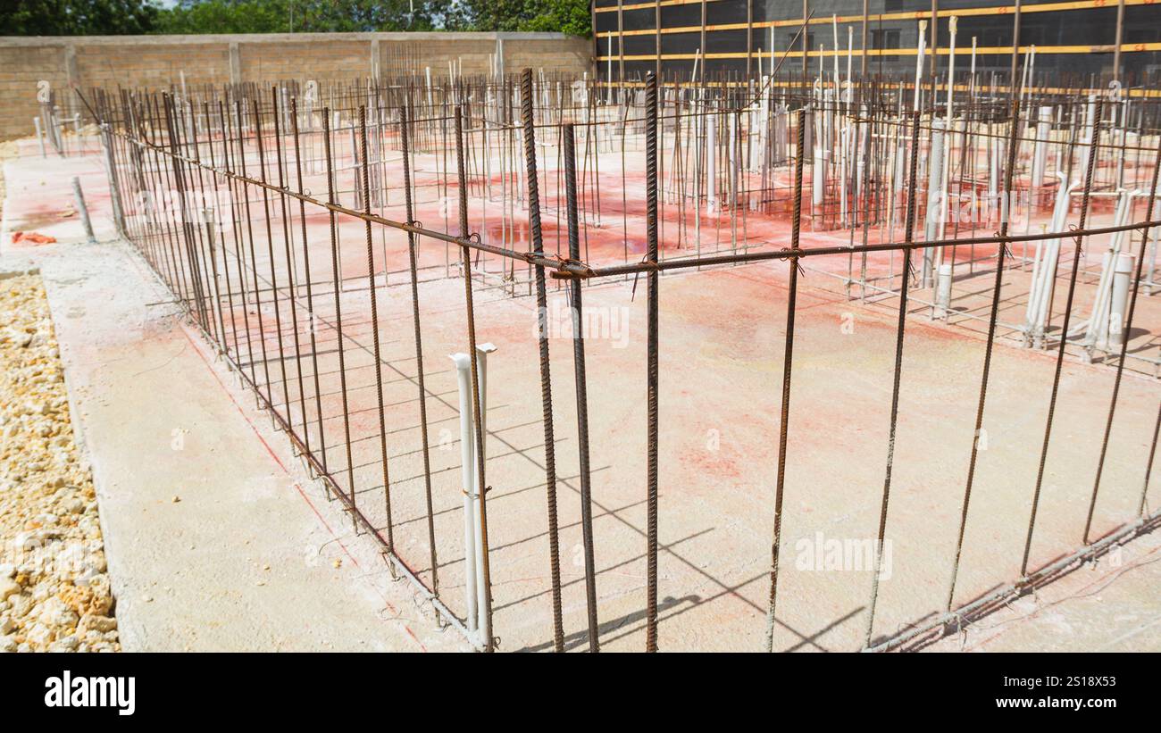 Interior of the house in electrical base construction with pipes and ...
