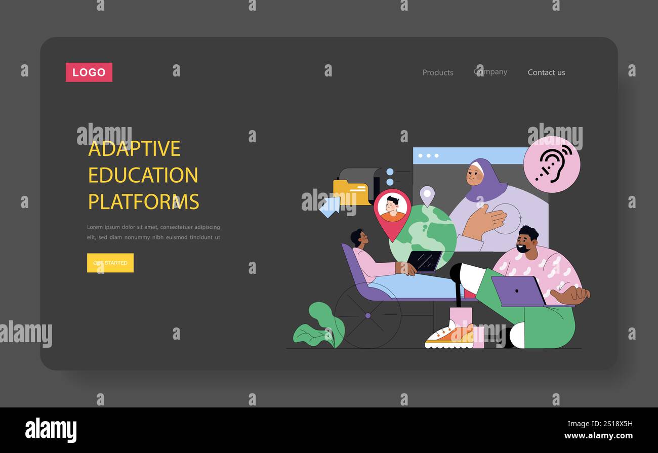 Adaptive Education Platforms concept. Diverse students engage with ... Adaptive Education Platforms concept. Diverse students engage with ...