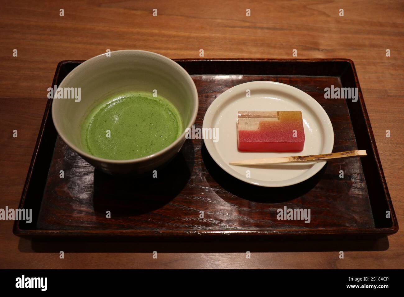 Matcha tea and wagashi (Japanese dessert) in Tokyo, Japan Stock Photo ...