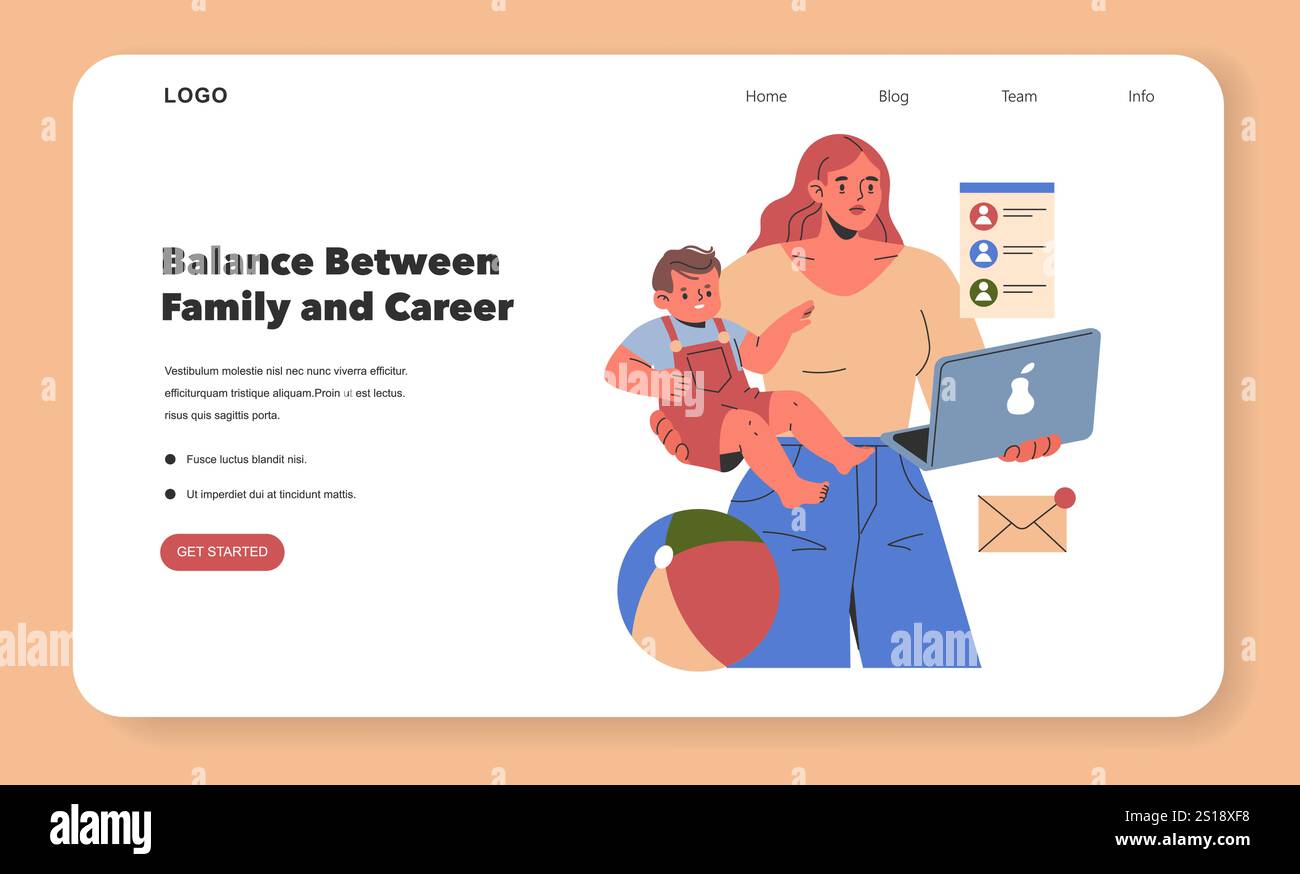 Work-life balance concept. Vector illustration of a mother multitasking ...