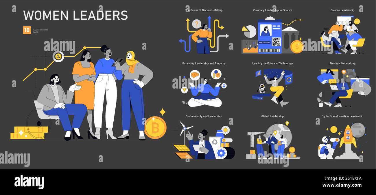 Women Leaders set. Showcasing diversity in leadership roles across ...