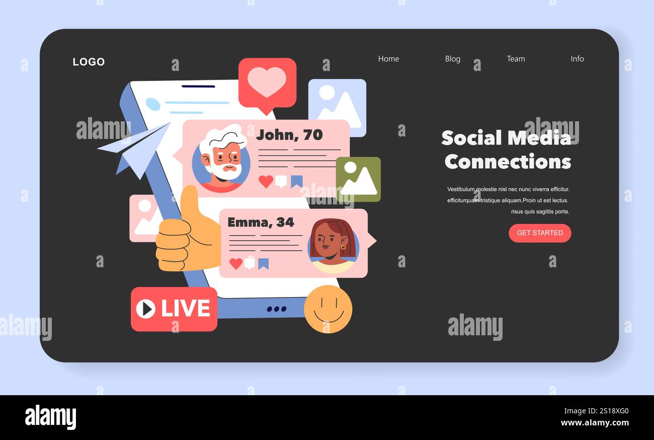Social Media Connections concept. Interactive interface displaying profiles and engagement ...