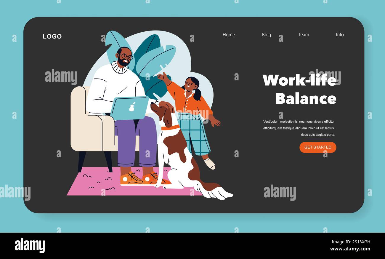 Remote Work-life Balance concept. Man working on laptop with child and ...