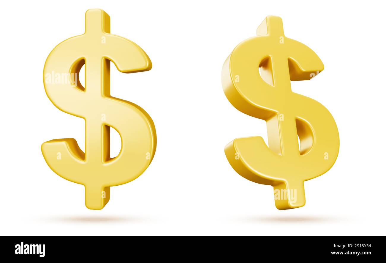 Golden 3d dollar signs from different angles with realistic shadow ...