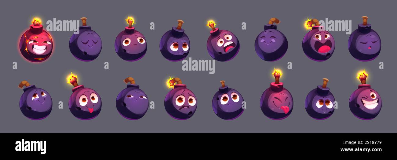 Bomb characters set isolated on black background. Vector cartoon ...